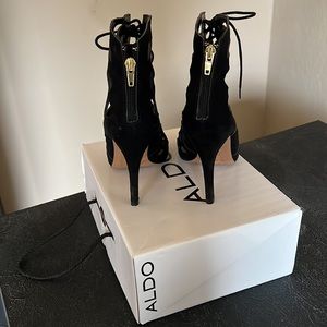 Aldo | Shoes | Rare Find Aldo Black Suede Laser Cut Stiletto Bootie ...